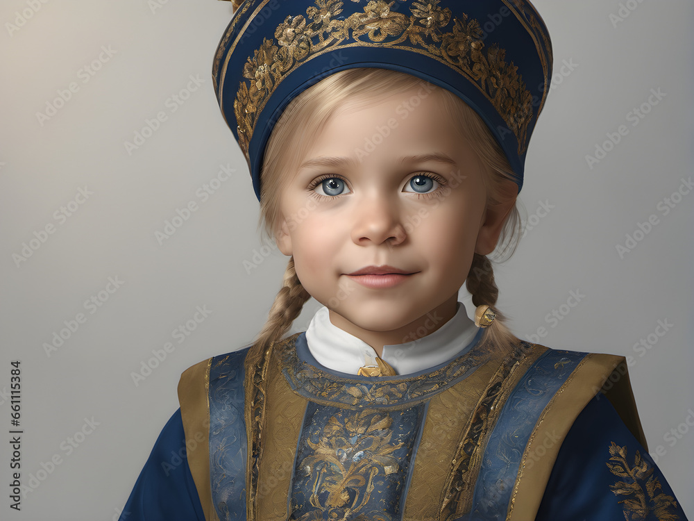 Charming Swedish Child Girl in Traditional National Dress Portrait ...