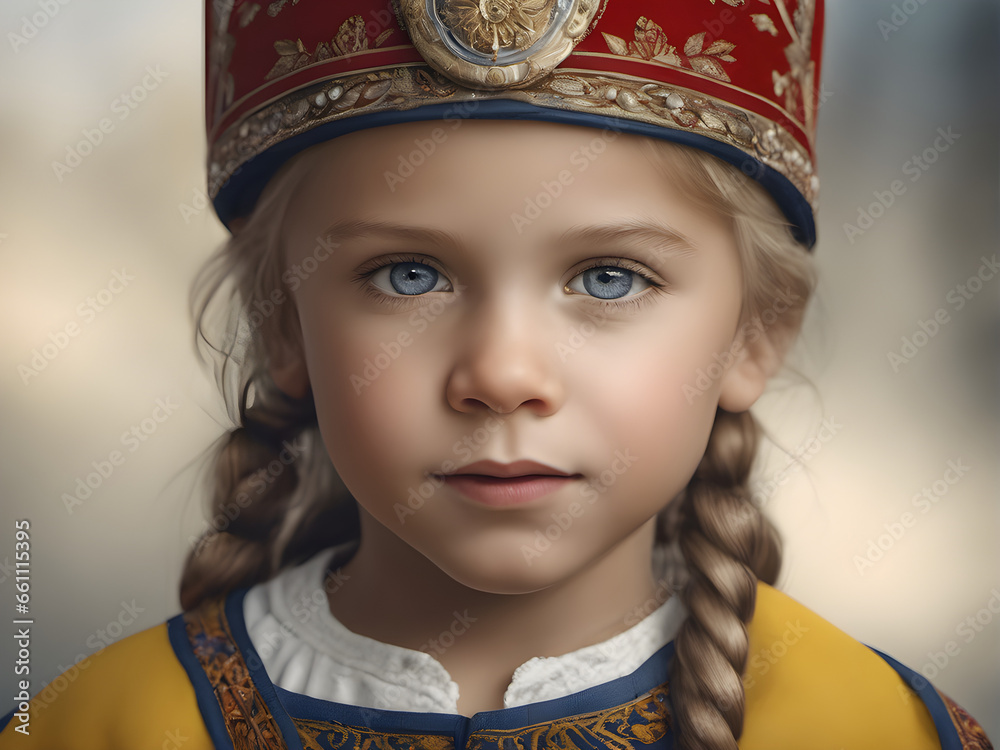 Charming Swedish Child Girl in Traditional National Dress Portrait ...