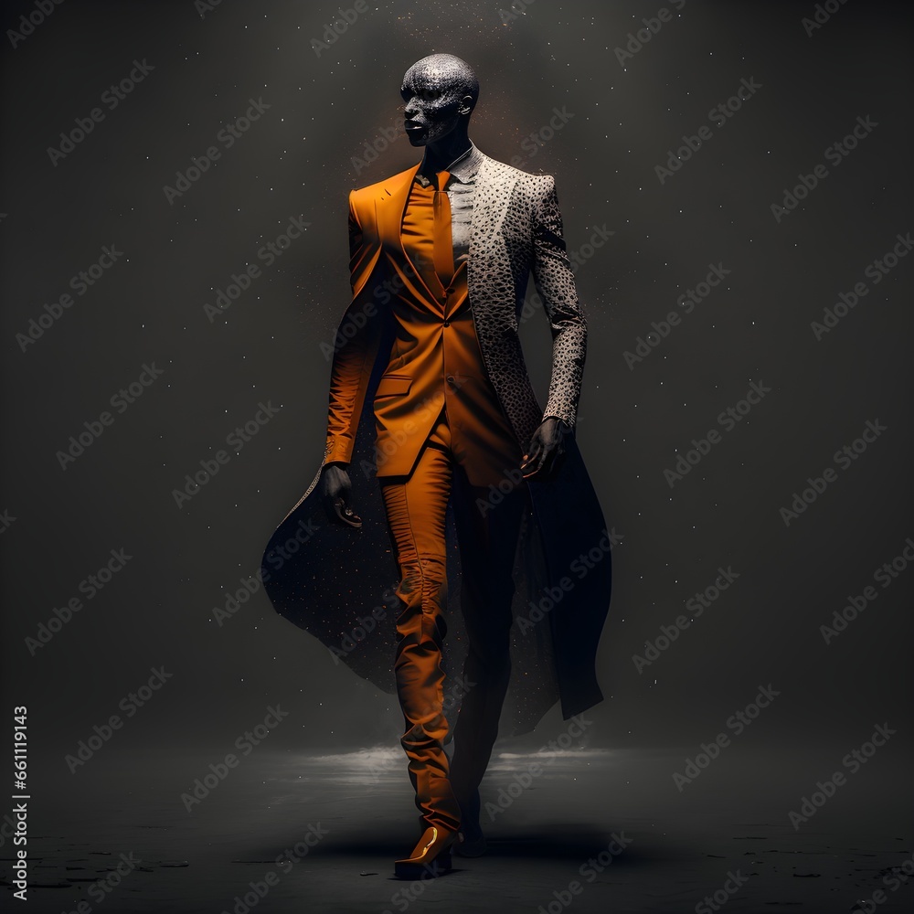 full body shot male Supermodel in a long suit inspired by Aliens male ...