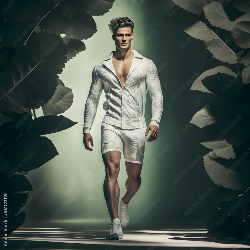full body shot male Supermodel in a short male model walking Upwork ...