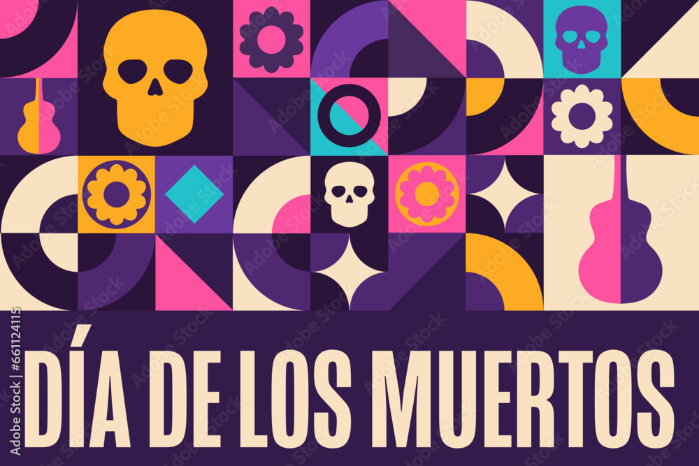 Inscription Day of the Dead in Spanish. Dia de los Muertos holiday ...