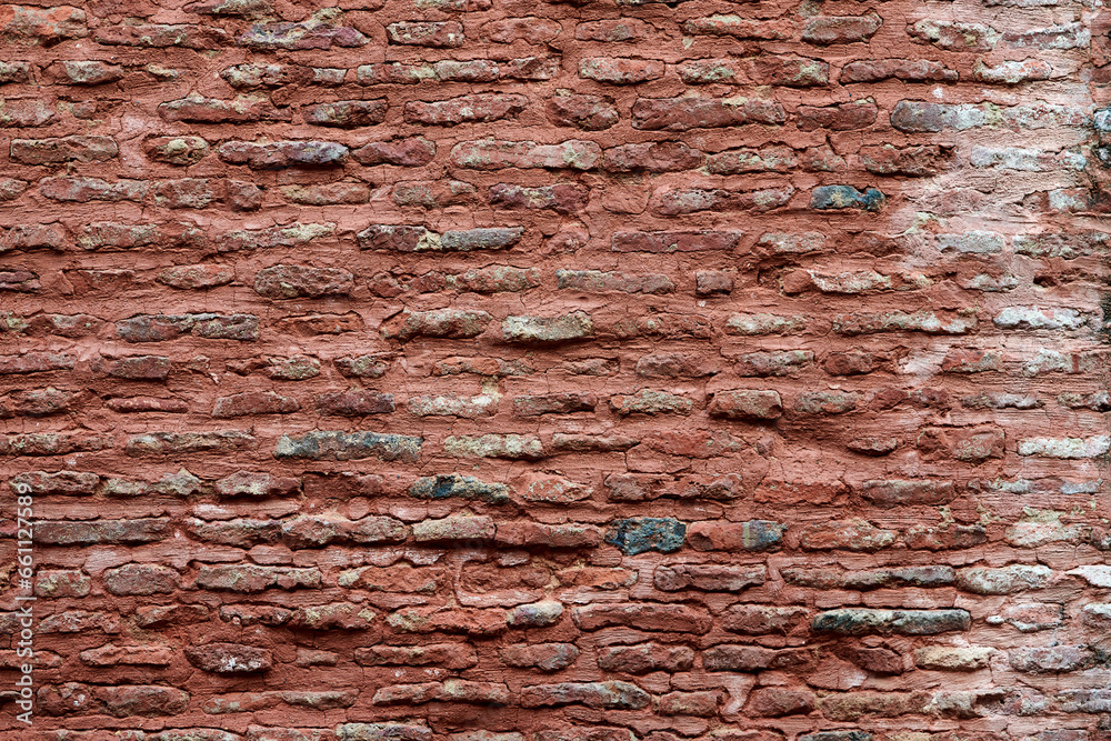 Ancient red brick wall of old house exterior, red brick texture on ...