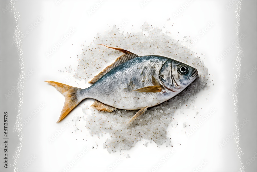 photography of dead raw fish lying on white background highly detailed ...
