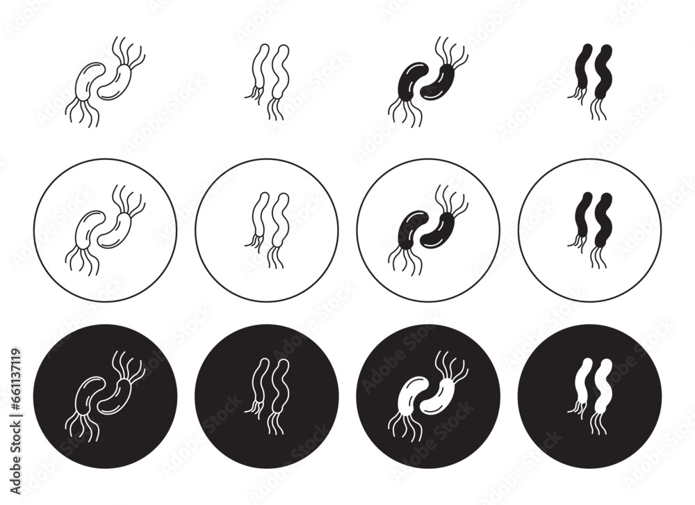 H. Pylori bacteria infection line icon set. Helicobacter infection icon ...