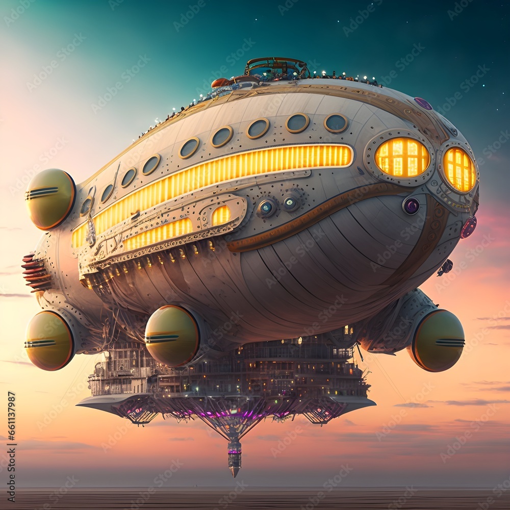 an incredibly huge zeppeling flying in the jupiter athmosphere multiple ...