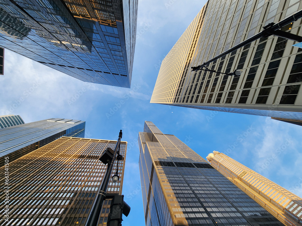 modern city perspective. skyscraper in metropolis city. city downtown ...