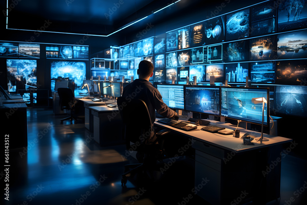 security room with a lot of screens control room, surveillance Stock ...