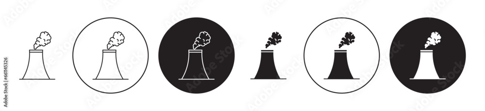 Cooling tower line icon set. Thermal nuclear power plant tower icon in ...