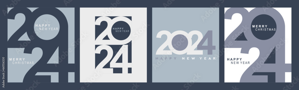 2024 typography design concept. Happy New Year 2024 design in modern ...