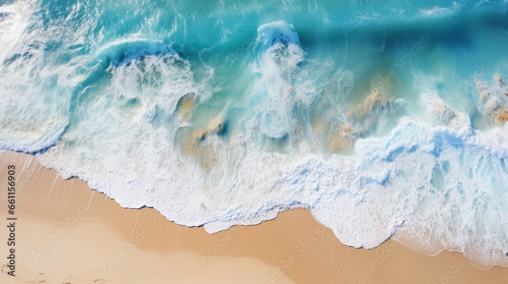 Beautiful atlantic ocean with blue lagoon waves on a beach top view ...