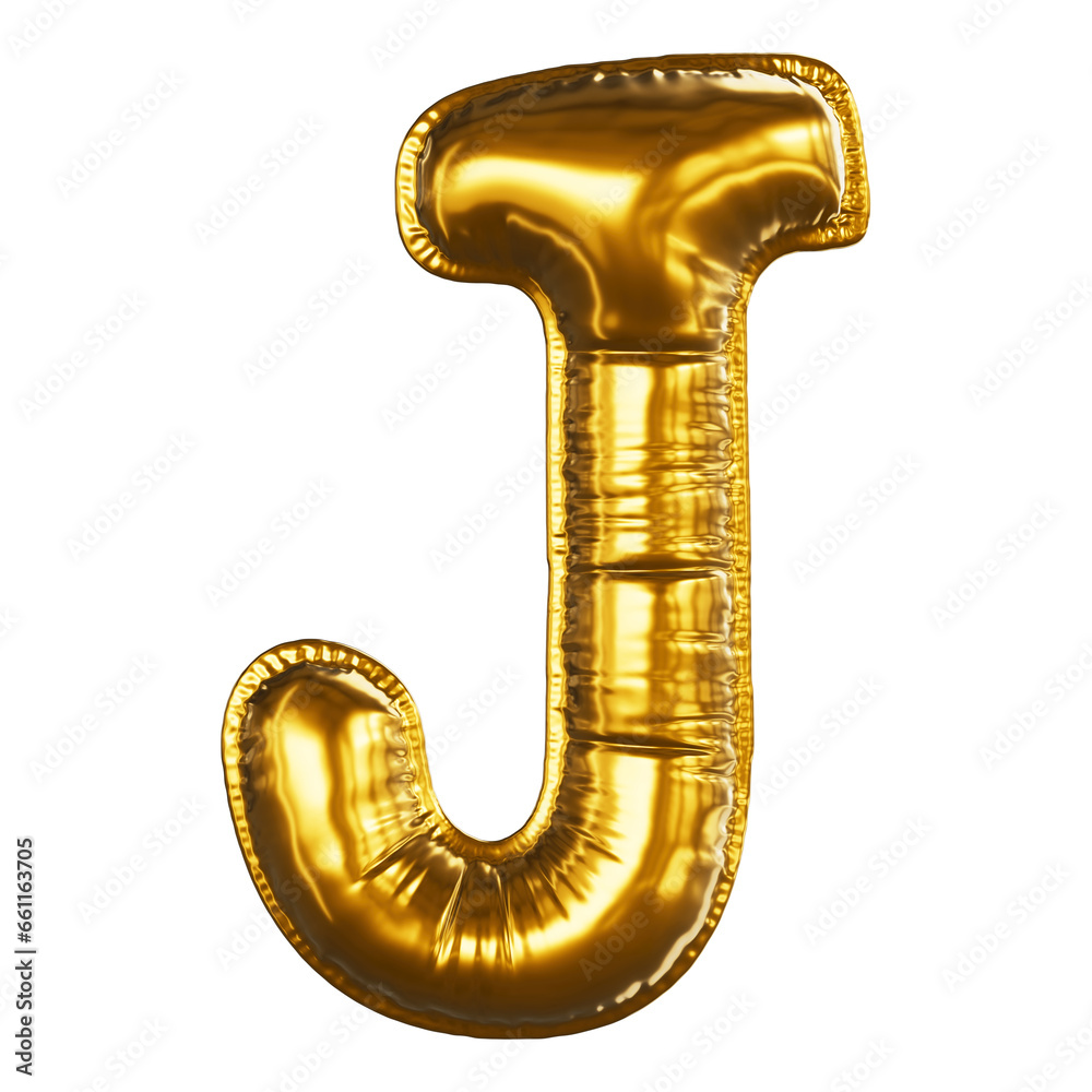 Realistic gold font 3D render - letter J. Inflated Balloons gold foil ...