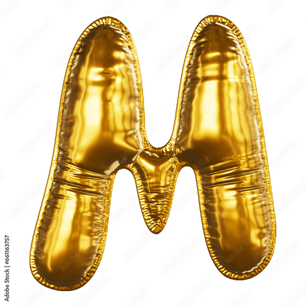 Realistic gold font 3D render - letter M. Inflated Balloons gold foil ...