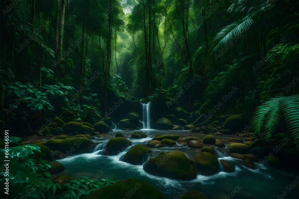 Southeast Asian rainforest with deep jungle - AI Generative Stock ...