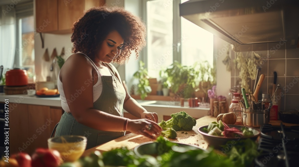 A Plus-Size Black Woman Exudes Passion and Confidence, Joyfully ...