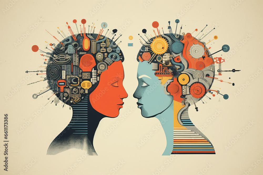 Generative Ai side view of illustration concept of human complex brain ...