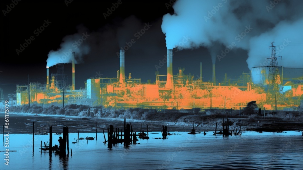 A series of thermal images depicting the rising temperatures in a river ...
