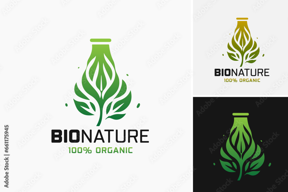 "Bio logo design with leaf and bottle" is a design asset suitable for ...
