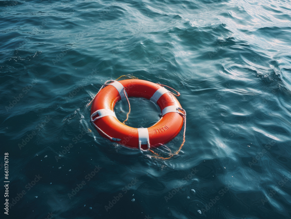 A rescue buoy floating on the sea, a vital tool to rescue people from ...