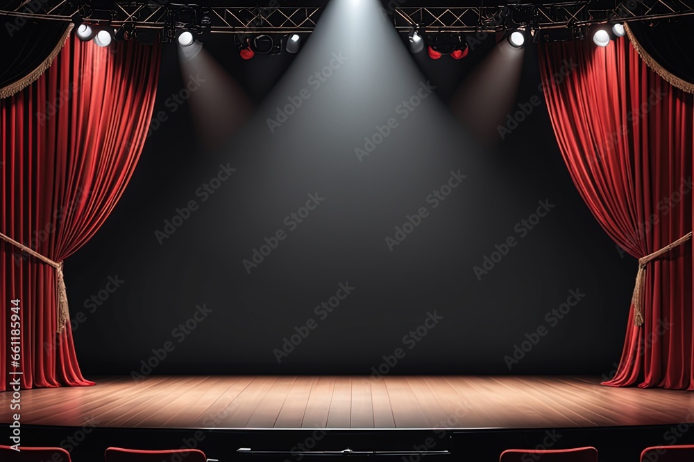 Fotografia do Stock: red velvet curtain with black stage, stage and ...