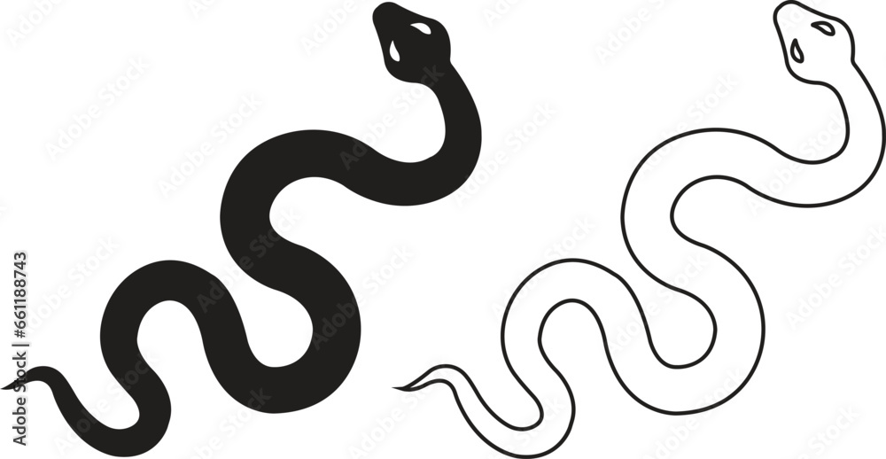 snake icon in flat, line set. isolated on transparent background ...