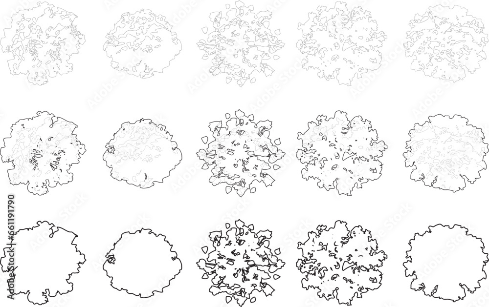 Tree plan line silhouettes - top view set 4 Stock Vector | Adobe Stock