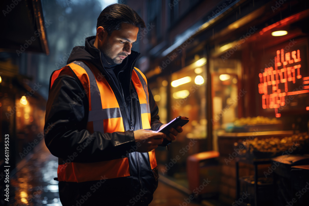 A delivery driver using a handheld scanner to confirm the receipt of ...