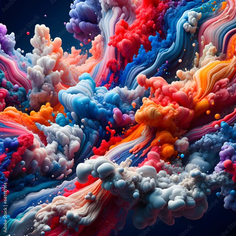 Paint splash: Render of vibrant paint patterns in water, with colors ...