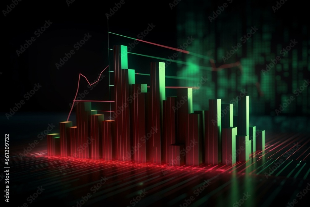 Dark background with red and green graph depicting the Dow Jones ...