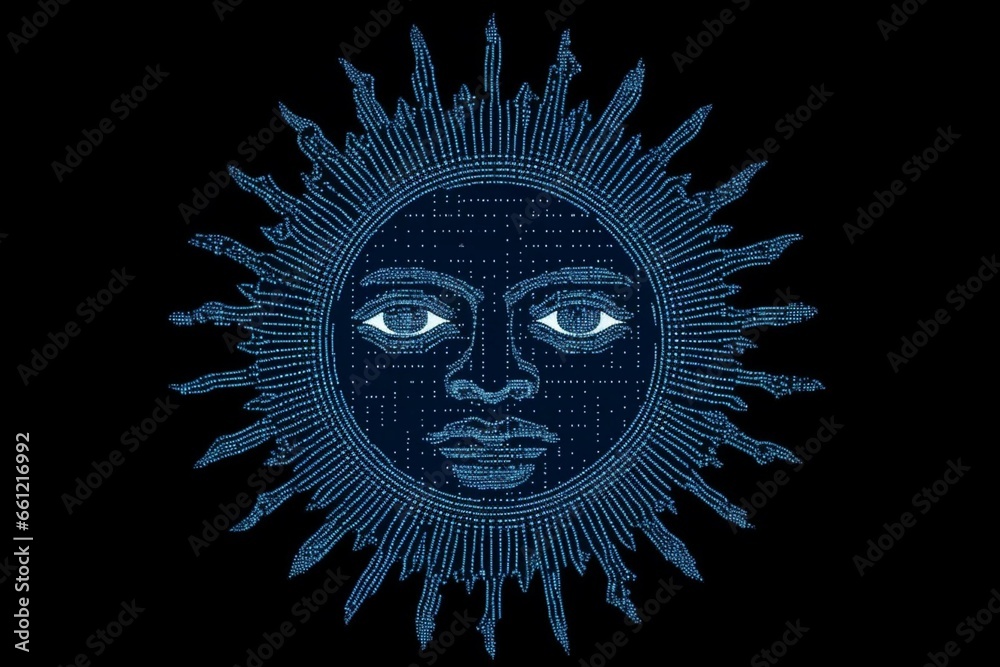 Sun illustration in ASCII art style with blue background. Generative AI ...