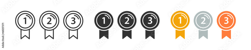 Medal icon. Gold award symbol. Champion first, second, third place ...