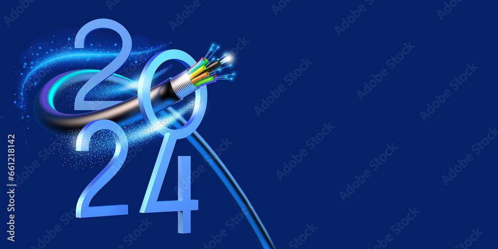 Creative 2024 New Year design template with a fiber optic cable. Stock ...