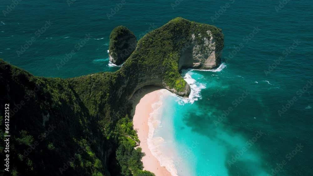 Paradise on mountain coast of Nusa Penida island with white sandy ...
