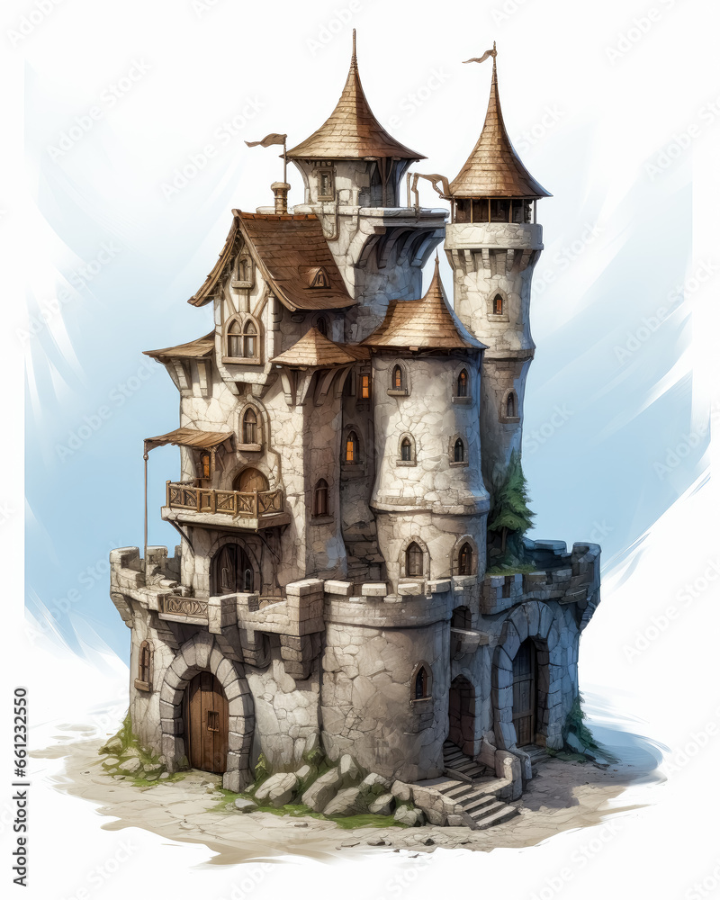 High Fantasy, Medieval Castle, game concept art. Stock Illustration ...