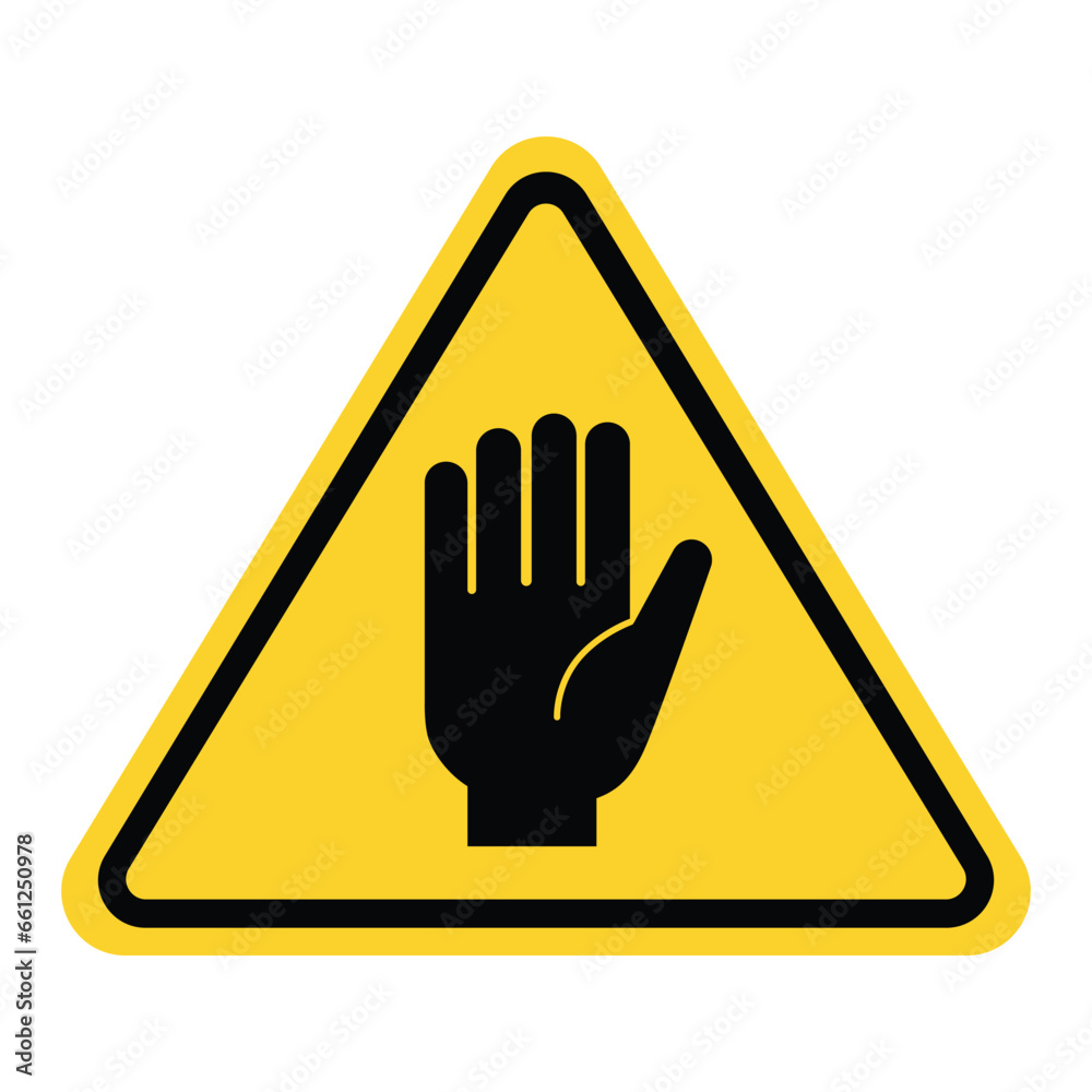 hand stop gesture sign stop security warning yellow triangle sign do ...
