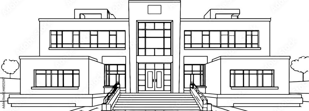School building drawing outline Stock Vector | Adobe Stock