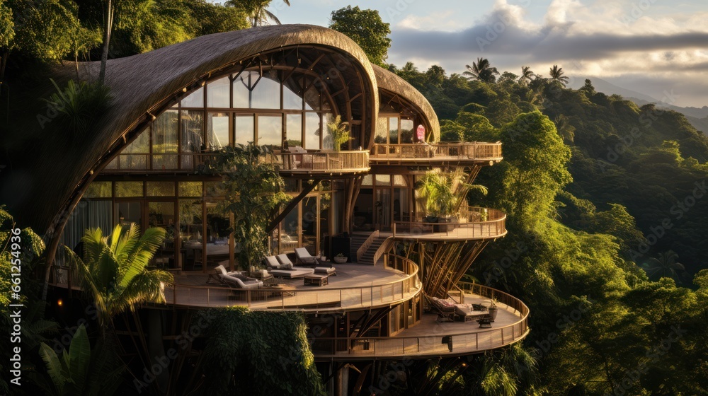 Two - storey eco house on top of the hill in tropical jungle built ...