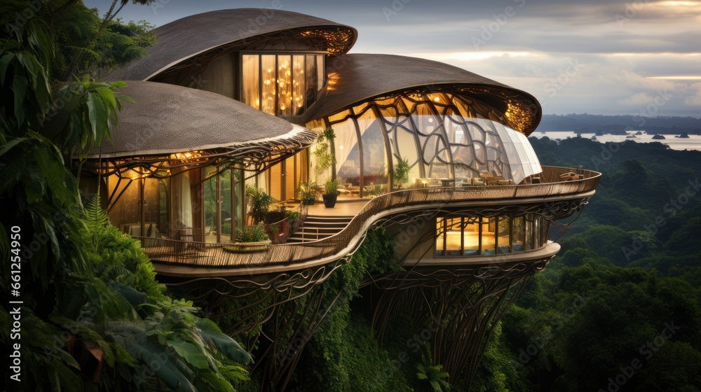 Two - storey eco house on top of the hill in tropical jungle built ...