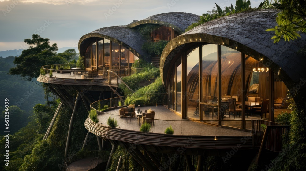 Two - storey eco house on top of the hill in tropical jungle built ...