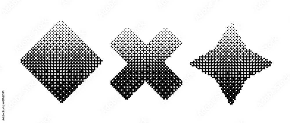 Geometric shapes bitmap set. Dither gradient forms collection. Square ...