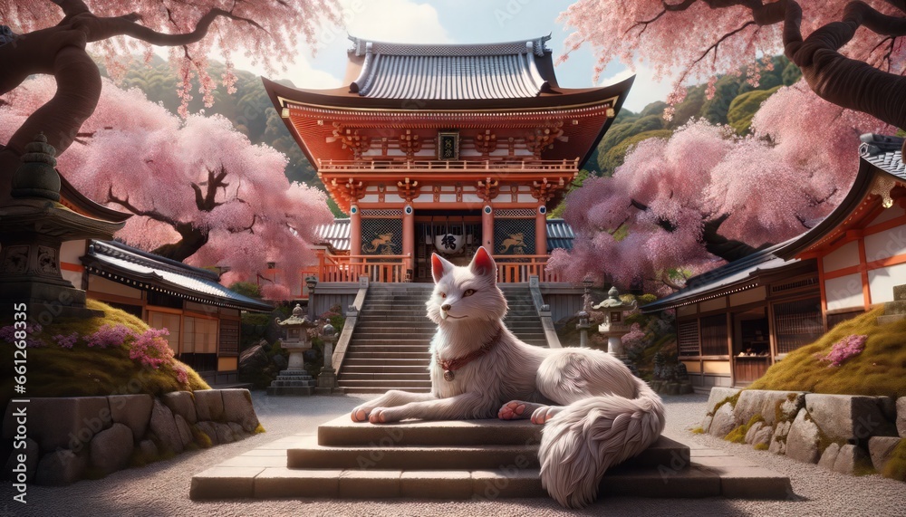 A highly detailed animated representation of a regal white cat seated ...