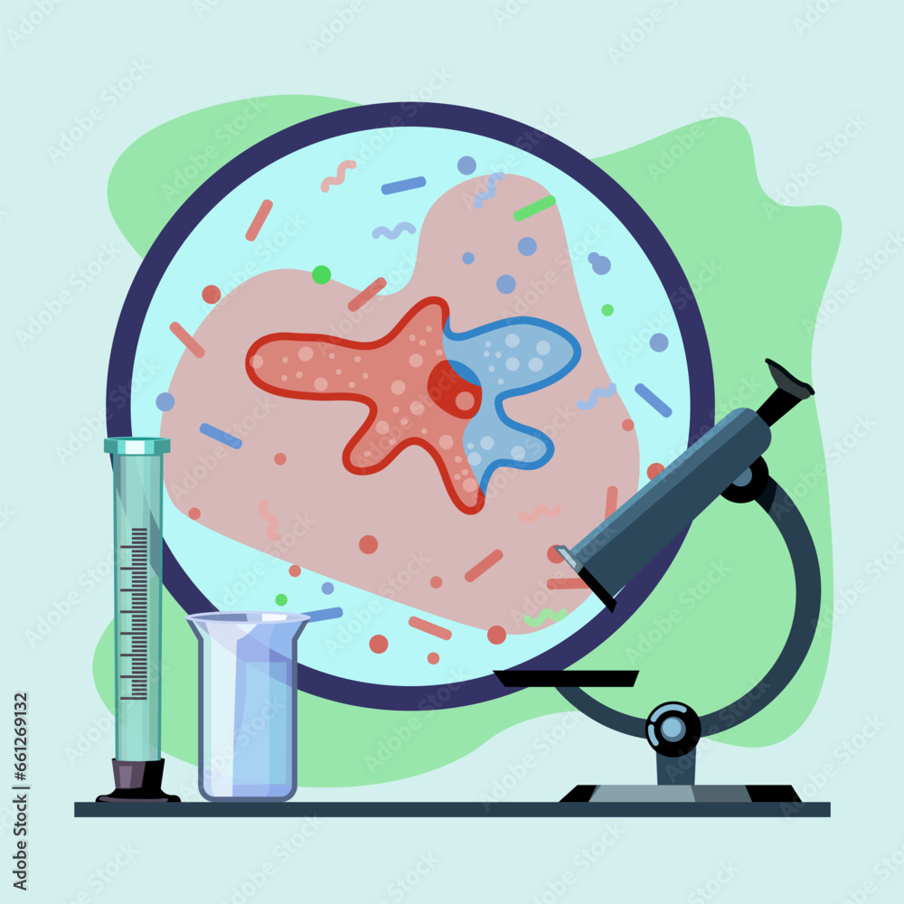 Plakát Cancer cells under microscope vector illustration – Obraz na Zeď ...