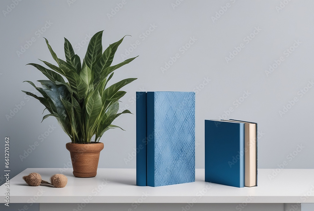 hard cover book design mockup photograph ;blue and white color shaded ...