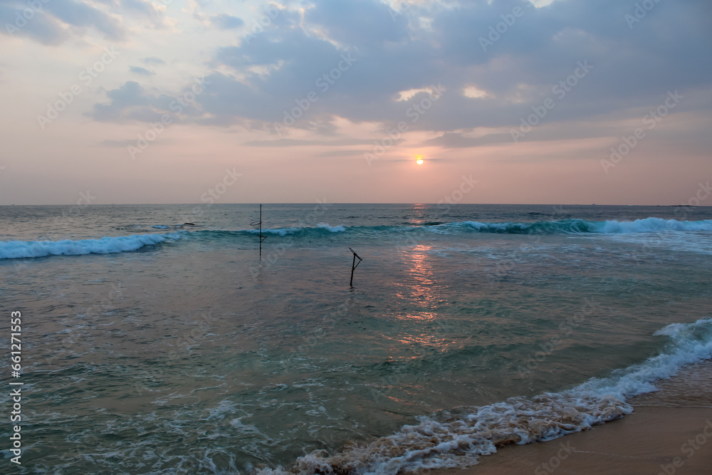 Beach with fishing spots on the island of Sri Lanka Stock Photo | Adobe ...