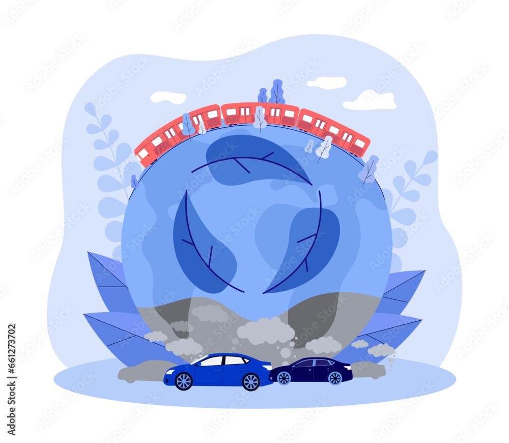 Impact of public transport on planet vector illustration. Cartoon ...