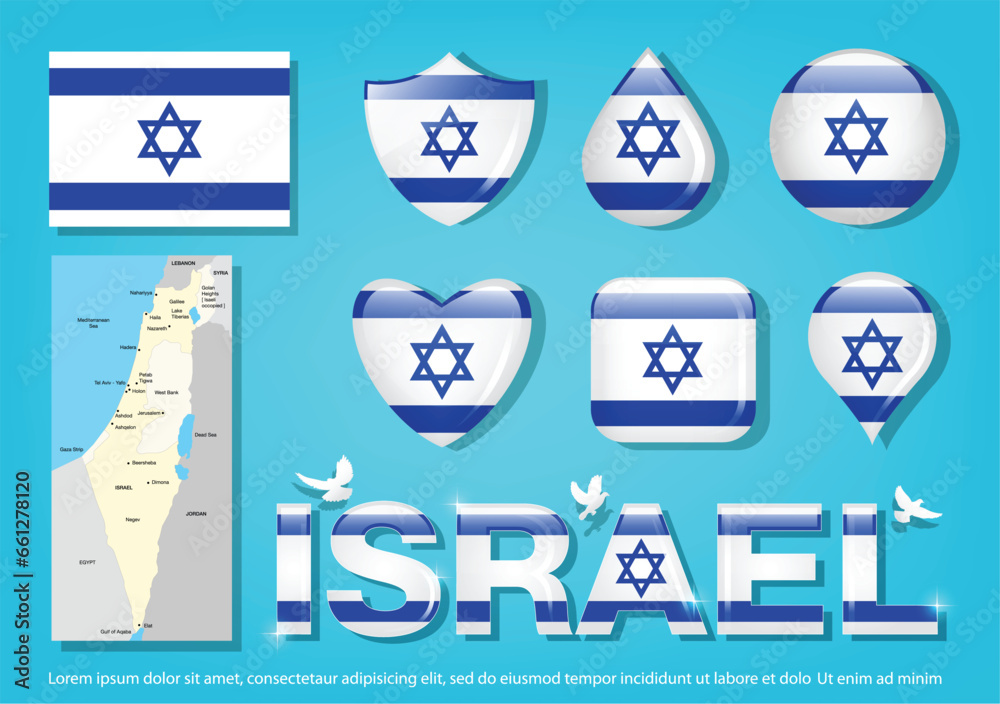 Flag of Israel. Israel Flag Icon Set In Different Shapes. Vector ...