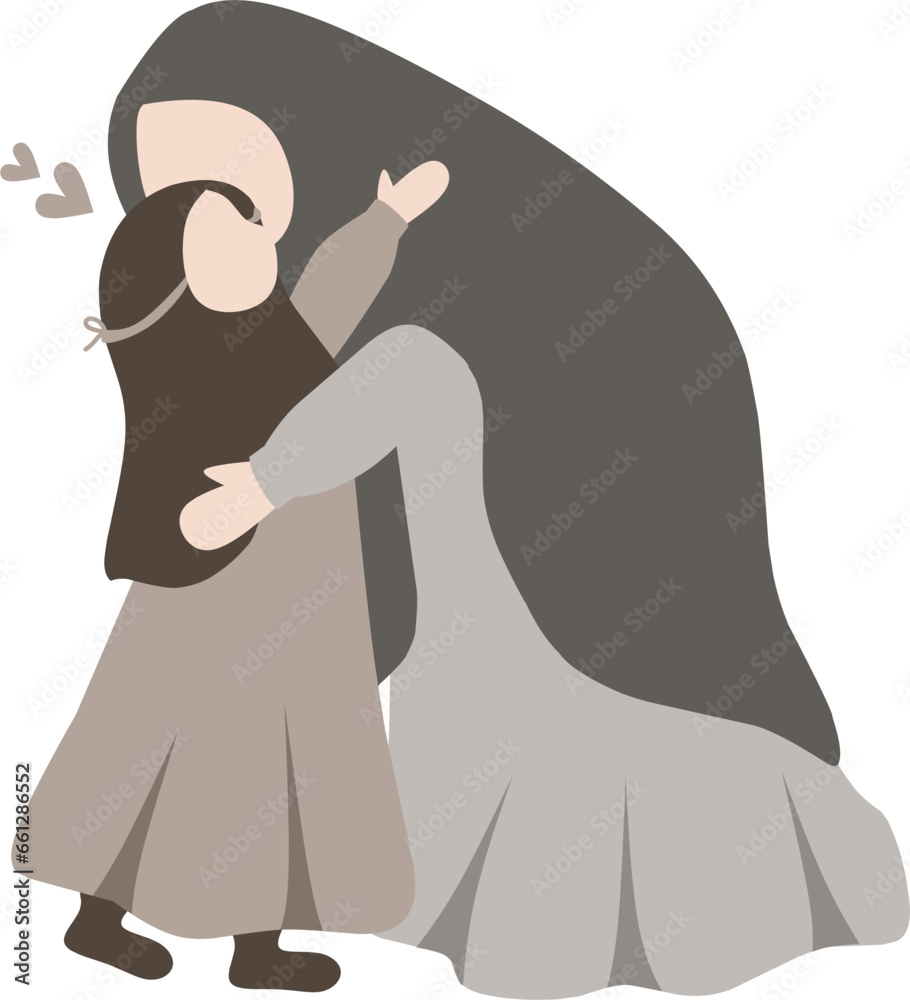 Mother with hijab hug her daughter. Muslim family portrait vector flat illustration Stock Vector ...