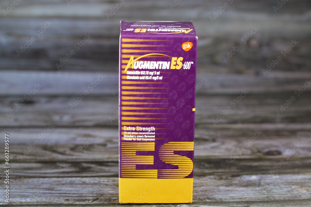Cairo, Egypt, October 8 2023: Augmentin ES 600, amoxicillin clavulanate ...