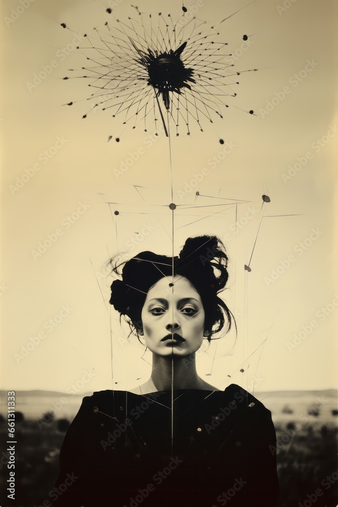 Weird Collage Illustration with haunted mood, sepia, halloween horror ...