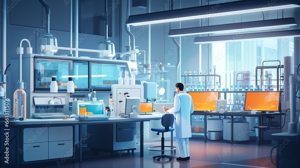 An animated picture shows scientists doing an experiment in a fancy lab ...