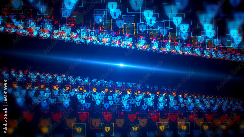 Futuristic Digital Security Slanted Perspective Blue Colorful Shiny ...